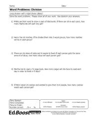 Word Problems: Basic Division (Single Digit Divisor - no remainders ...